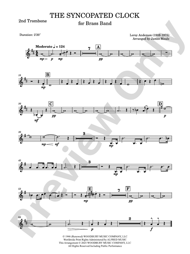 The Syncopated Clock: 2nd Trombone: 2nd Trombone Part - Digital Sheet ...