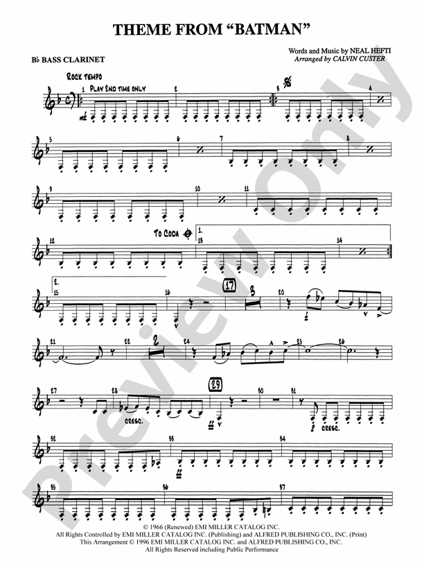 Batman Theme: B-flat Bass Clarinet: B-flat Bass Clarinet Part - Digital ...
