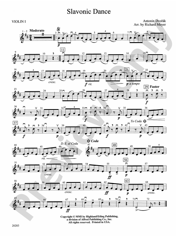 Slavonic Dance: 1st Violin: 1st Violin Part - Digital Sheet Music Download