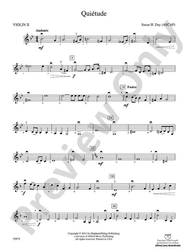 Quiétude: 2nd Violin: 2nd Violin Part - Digital Sheet Music Download