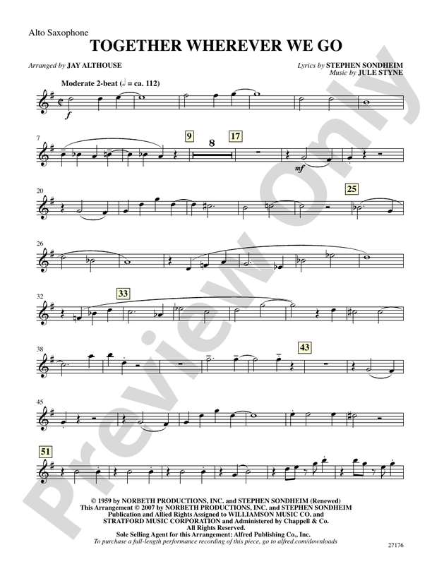 Together Wherever We Go (from Gypsy): E-flat Alto Saxophone: E-flat ...