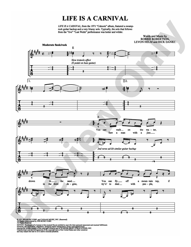 Life is a Carnival: Guitar TAB: Robbie Robertson - Digital Sheet Music ...