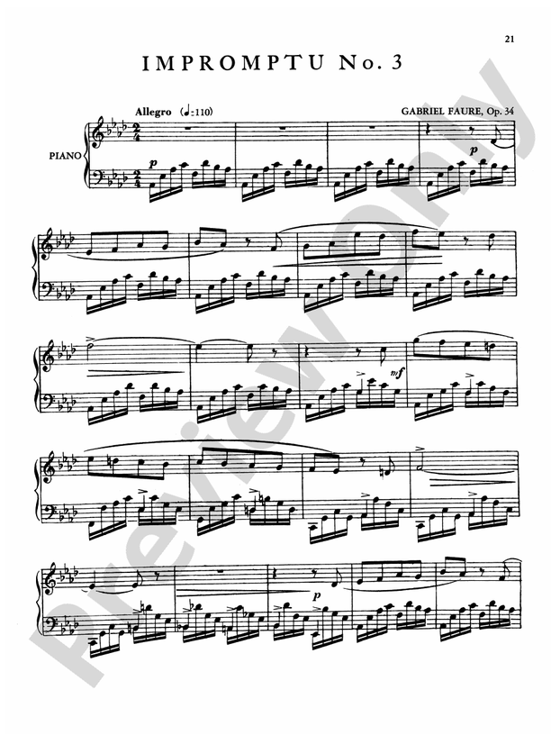 Fauré: Three Impromptus: Impromptu No. 3, Opus 34 Part - Digital Sheet Music Download