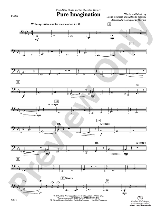 Pure Imagination (from Willy Wonka and the Chocolate Factory): Tuba: Tuba Part - Digital Sheet ...