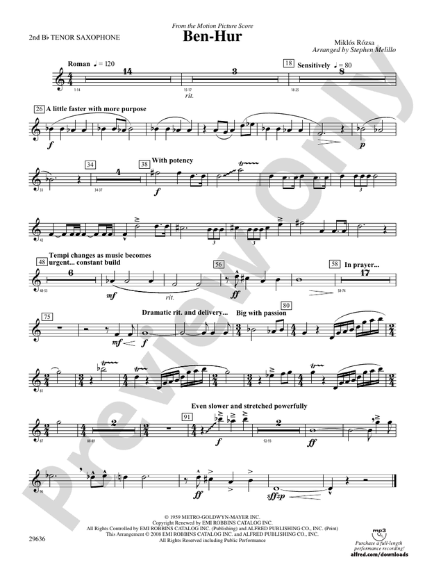 Ben-Hur: 2nd B-flat Tenor Saxophone: 2nd B-flat Tenor Saxophone Part - Digital Sheet Music Download