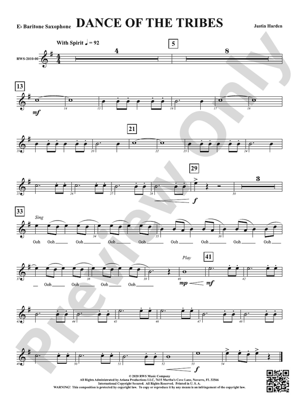 Dance of the Tribes: E-flat Baritone Saxophone: E-flat Baritone Saxophone Part: Justin Harden ...