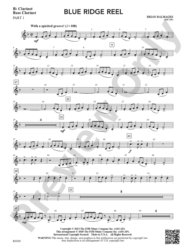 Blue Ridge Reel: Part 1 Clarinet / Bass Clarinet: Part 1 Clarinet ...