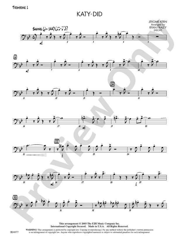 Katy-Did: Trombone 1: Trombone 1 Part: Jerome Kern - Digital Sheet Music Download