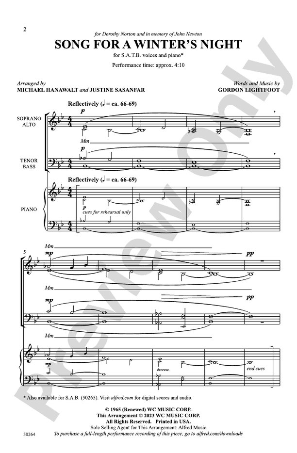 Song for a Winter's Night: SATB Choral Octavo: Gordon Lightfoot ...