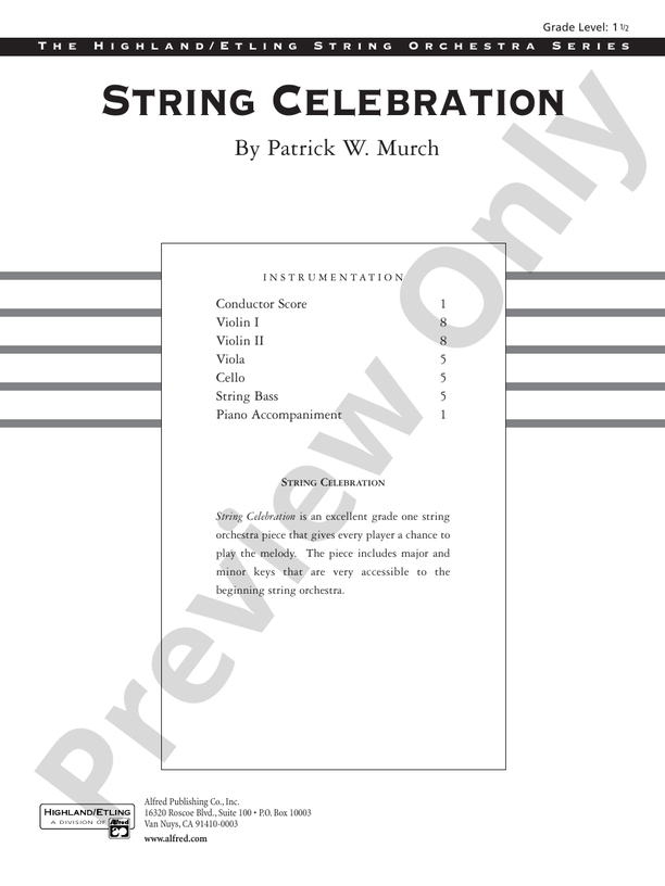 String Celebration: String Orchestra Conductor Score & Parts: Patrick W ...