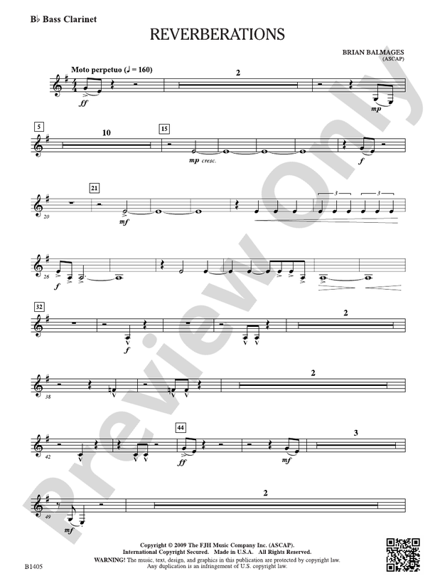 Reverberations: B-flat Bass Clarinet: B-flat Bass Clarinet Part: Brian ...