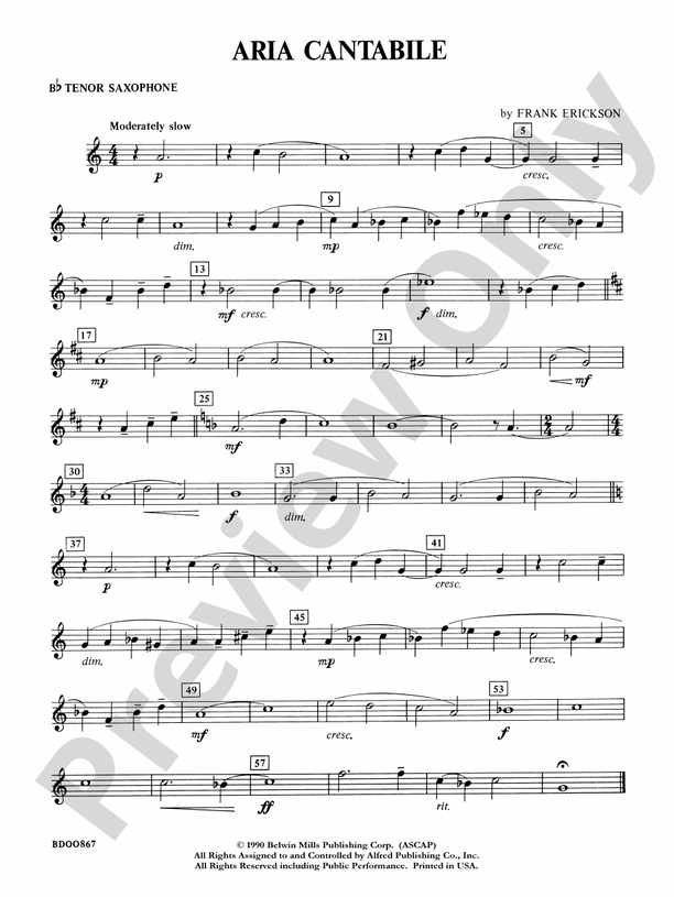 Aria Cantabile: B-flat Tenor Saxophone: B-flat Tenor Saxophone Part - Digital Sheet Music Download