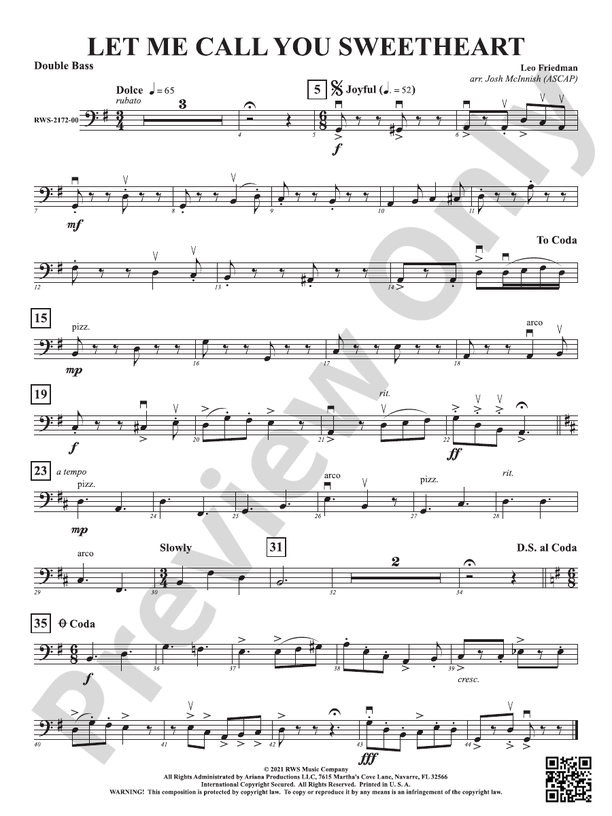 Let Me Call You Sweetheart: String Bass: String Bass Part: Josh ...