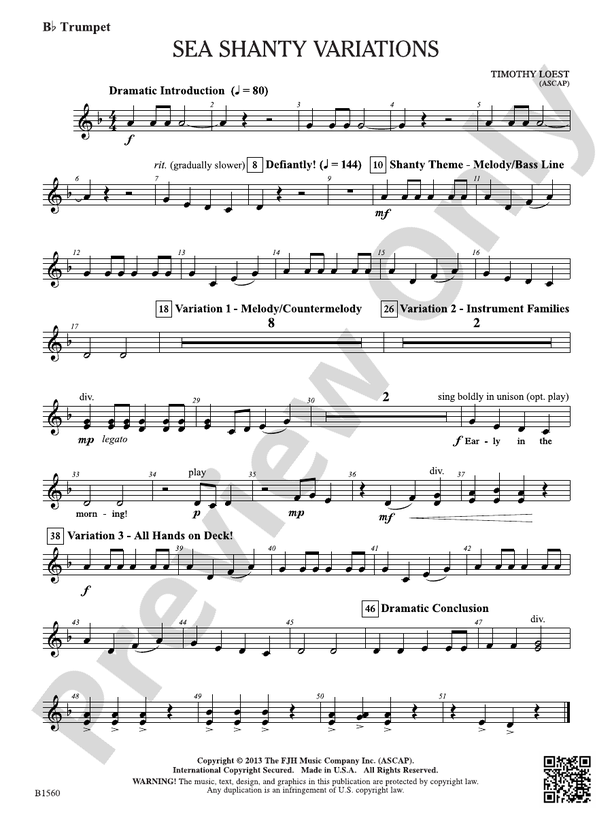 Sea Shanty Variations: B-flat Trumpet: B-flat Trumpet Part: Timothy ...