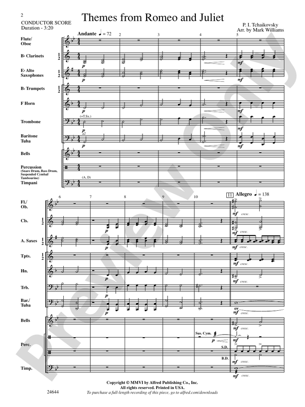 Romeo and Juliet, Themes from: Concert Band Conductor Score & Parts ...