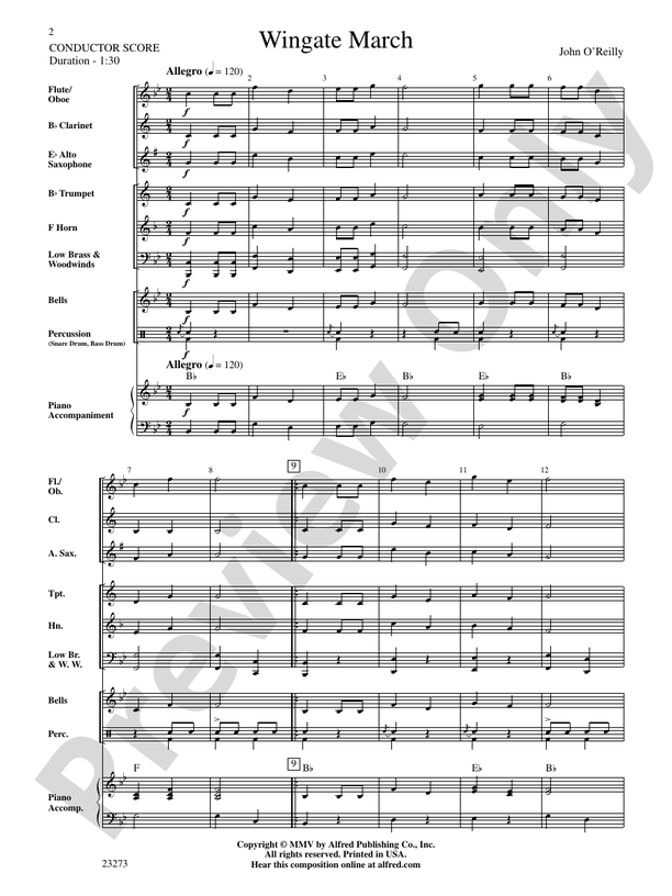 Wingate March: Concert Band Conductor Score & Parts: John O'Reilly ...