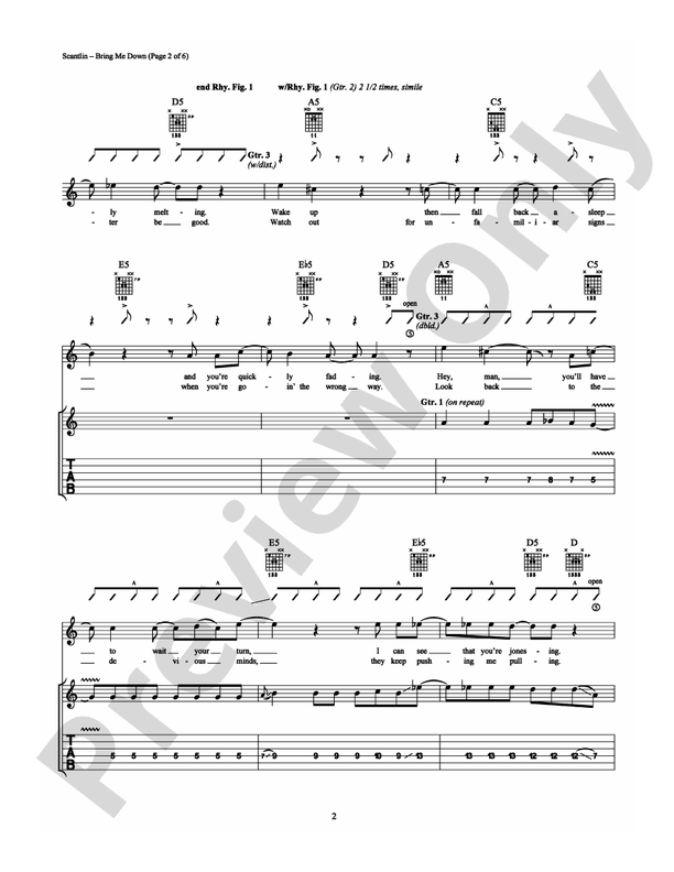 Bring Me Down: Guitar TAB: Puddle of Mudd - Digital Sheet Music Download