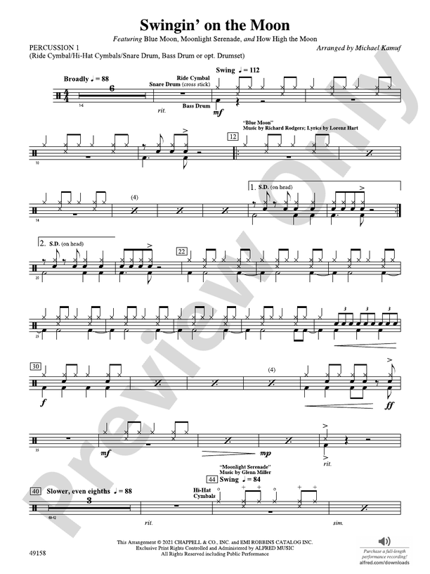 Swingin' on the Moon: 1st Percussion: 1st Percussion Part - Digital Sheet Music Download