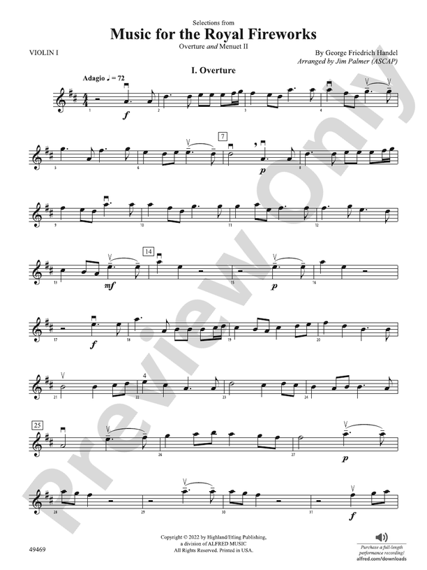 Selections from Music for the Royal Fireworks: 1st Violin: 1st Violin ...