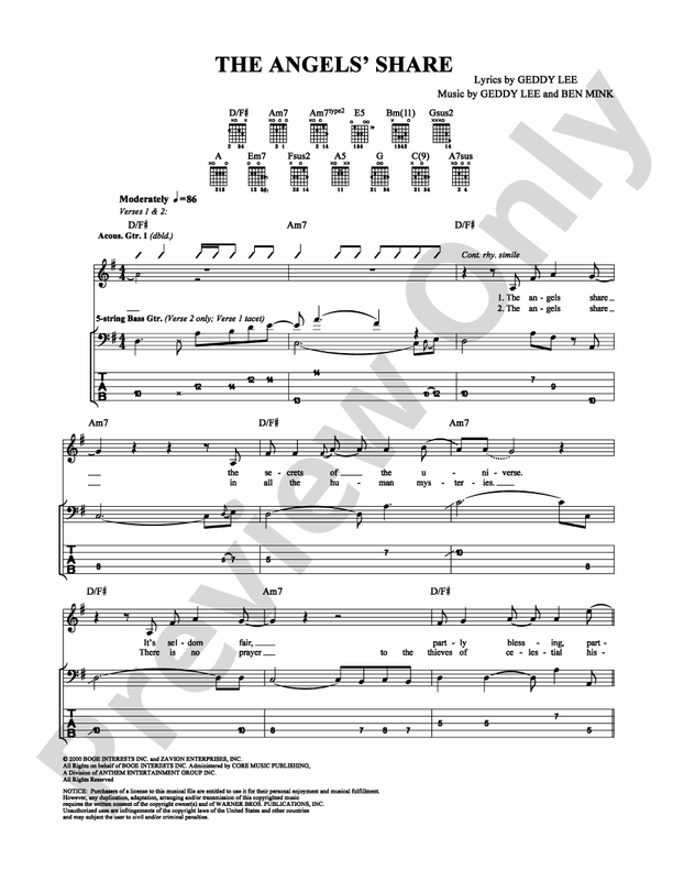 The Angels' Share: Guitar TAB: Geddy Lee - Digital Sheet Music Download