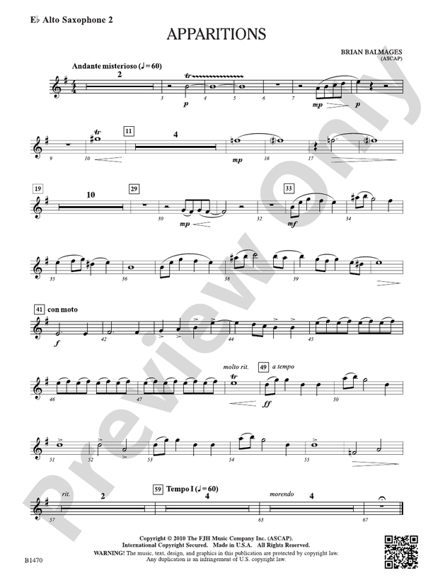 Apparitions: E-flat Alto Saxophone 2: E-flat Alto Saxophone 2 Part: Brian Balmages - Digital ...