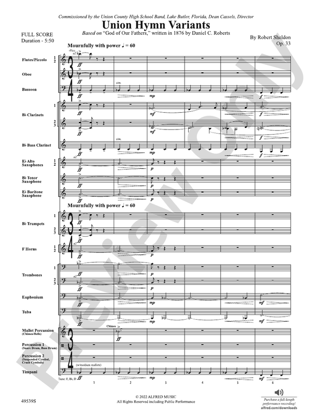Union Hymn Variants: Concert Band Conductor Score & Parts: Robert ...