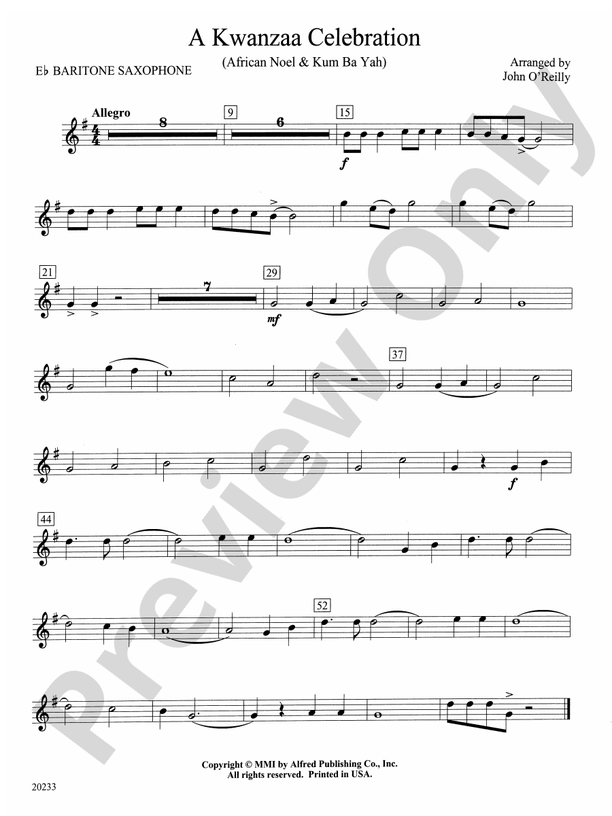 A Kwanzaa Celebration: E-flat Baritone Saxophone: E-flat Baritone Saxophone Part - Digital Sheet ...