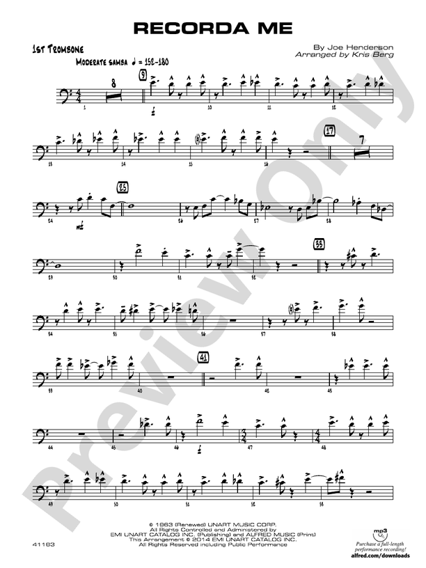 Recorda me: 1st Trombone: 1st Trombone Part - Digital Sheet Music Download