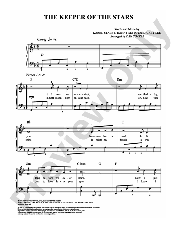 The Keeper of the Stars: Easy Piano: Tracy Byrd - Digital Sheet Music ...