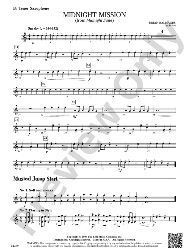 Midnight Mission (From Midnight Suite): B-flat Tenor Saxophone: B-flat ...