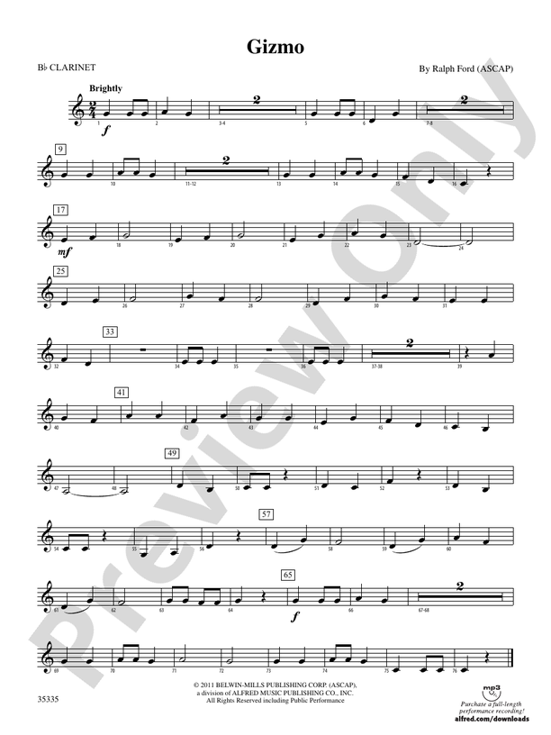 Gizmo: 1st B-flat Clarinet: 1st B-flat Clarinet Part - Digital Sheet Music Download