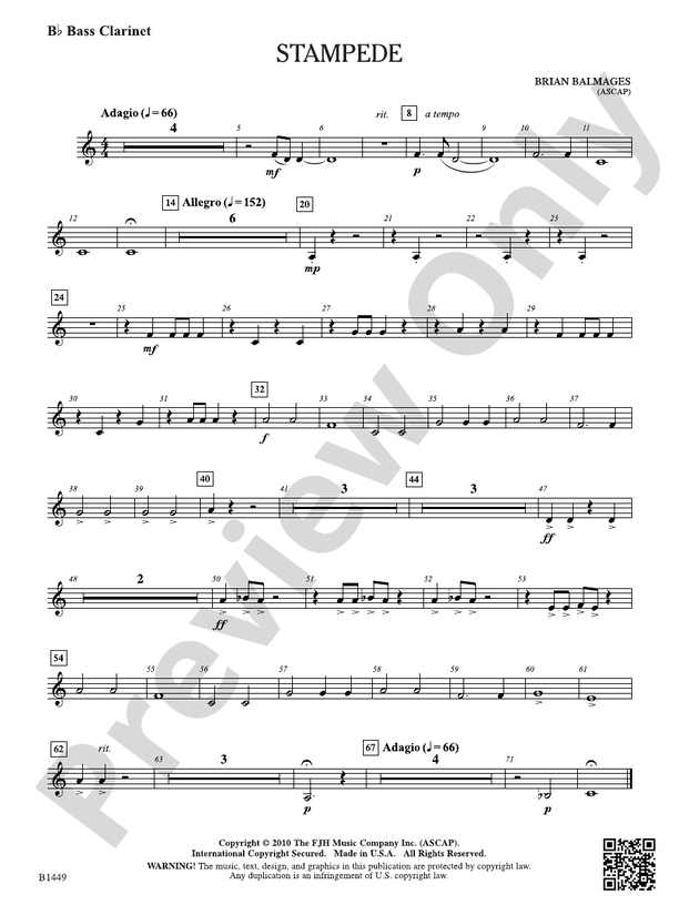 Stampede: B-flat Bass Clarinet: B-flat Bass Clarinet Part: Brian Balmages - Digital Sheet Music ...