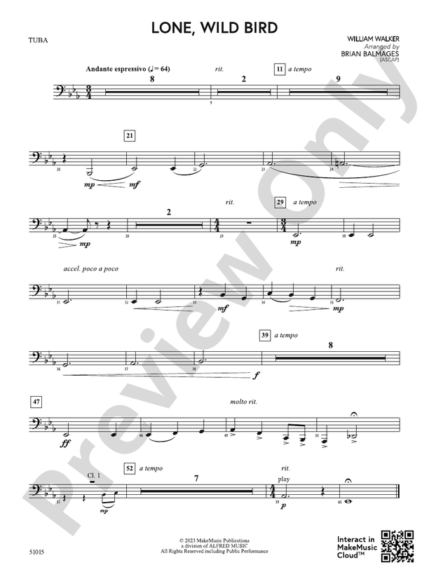 Lone, Wild Bird: Tuba: Tuba Part - Digital Sheet Music Download
