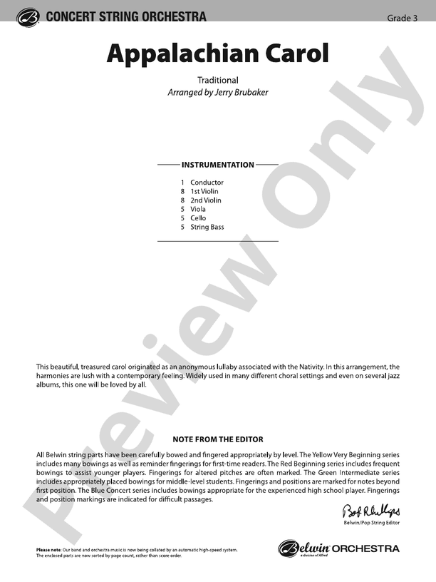 Appalachian Carol: String Orchestra Conductor Score & Parts - Digital ...
