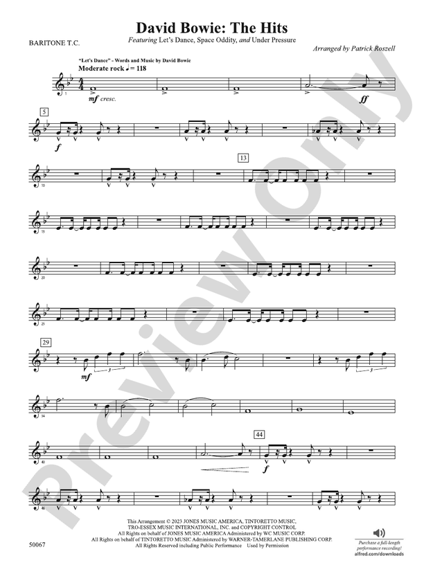 David Bowie: The Hits: Baritone T.C.: Baritone T.C. Part - Digital Sheet Music Download