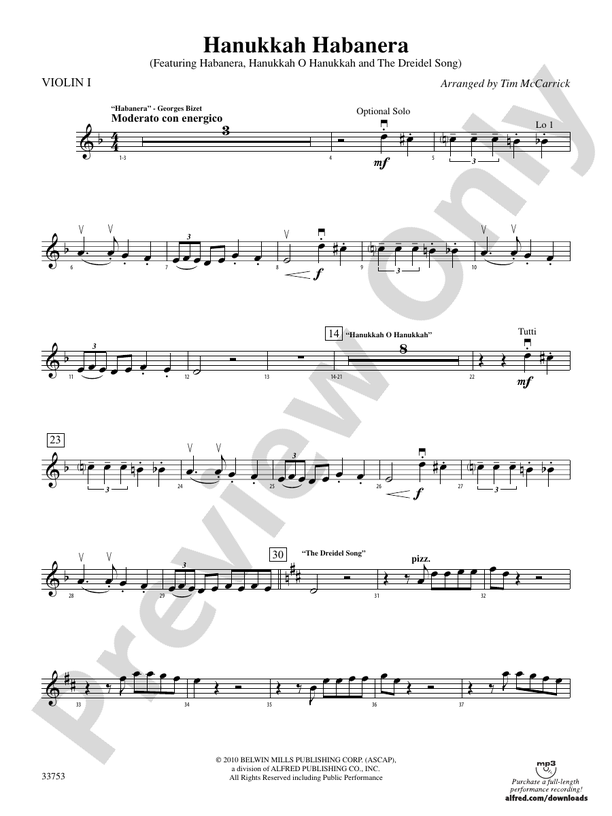 Hanukkah Habanera: 1st Violin: 1st Violin Part - Digital Sheet Music ...