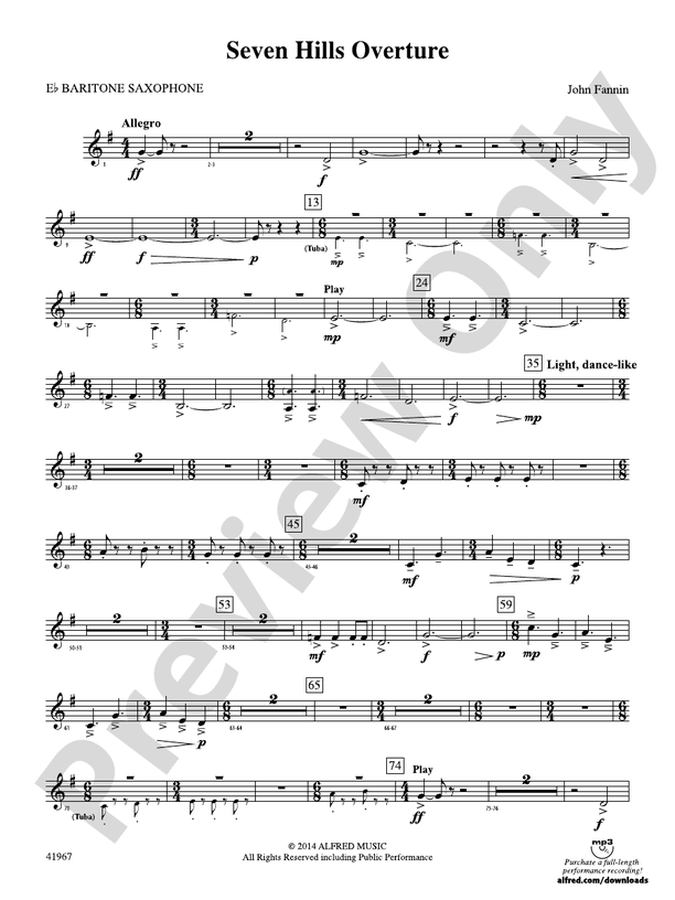 Seven Hills Overture: E-flat Baritone Saxophone: E-flat Baritone ...