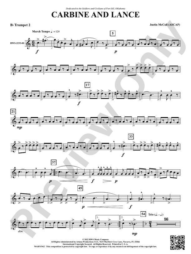 Carbine and Lance: 2nd B-flat Trumpet: 2nd B-flat Trumpet Part: Justin McCall - Digital Sheet ...