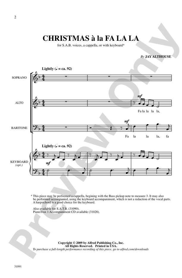 Christmas a la Fa La La: SAB, a cappella Choral Octavo: Jay Althouse ...