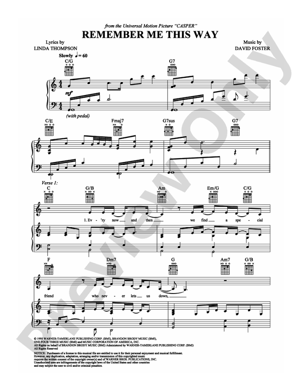 Remember Me This Way: Piano/Vocal/Chords: David Foster - Digital Sheet ...