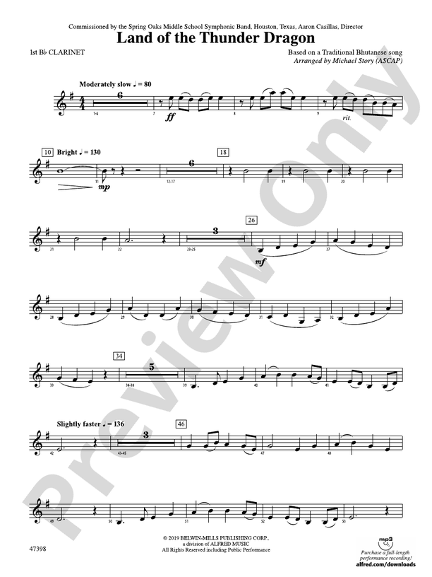 Land of the Thunder Dragon: 1st B-flat Clarinet: 1st B-flat Clarinet Part - Digital Sheet Music ...