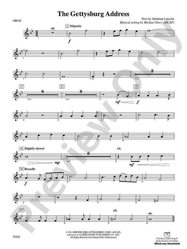 The Gettysburg Address: Oboe: Oboe Part - Digital Sheet Music Download