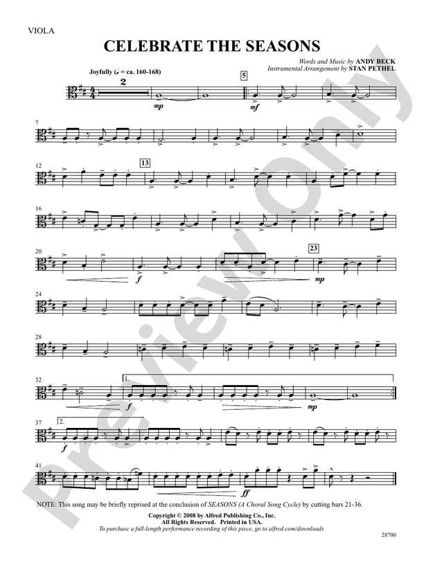 Celebrate the Seasons: Viola: Viola Part - Digital Sheet Music Download