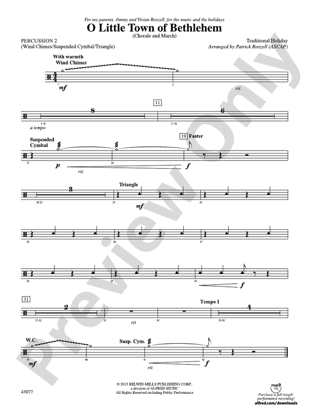 O Little Town of Bethlehem: 2nd Percussion: 2nd Percussion Part ...