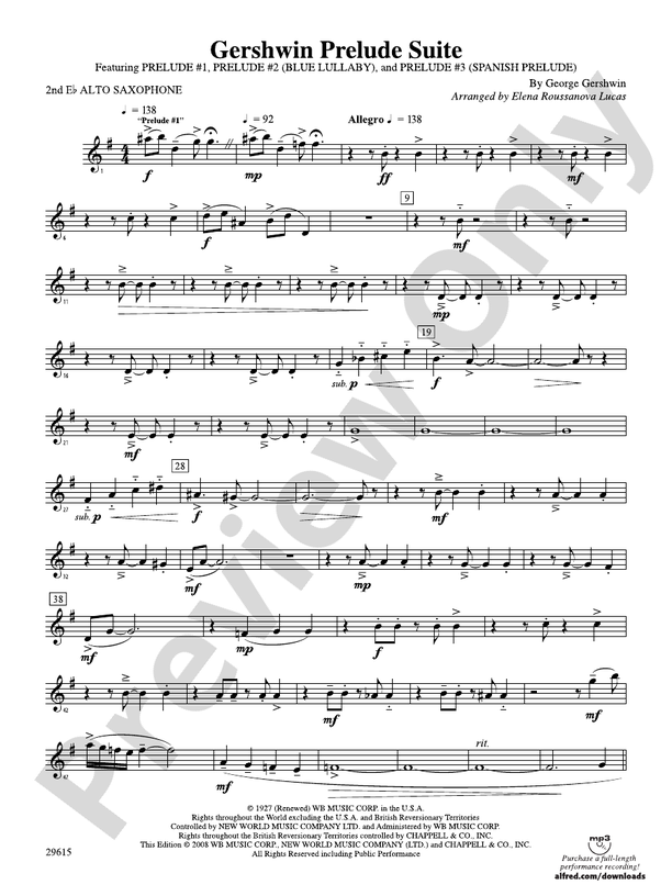 Gershwin Prelude Suite 2nd E Flat Alto Saxophone 2nd E Flat Alto