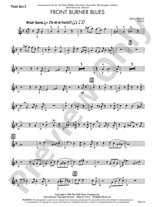 Front Burner Blues: Opt. Tenor Sax 2: Opt. Tenor Sax 2 Part: Ryan ...