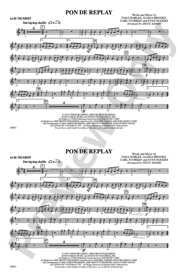Pon de Replay: 1st B-flat Trumpet: 1st B-flat Trumpet Part - Digital ...