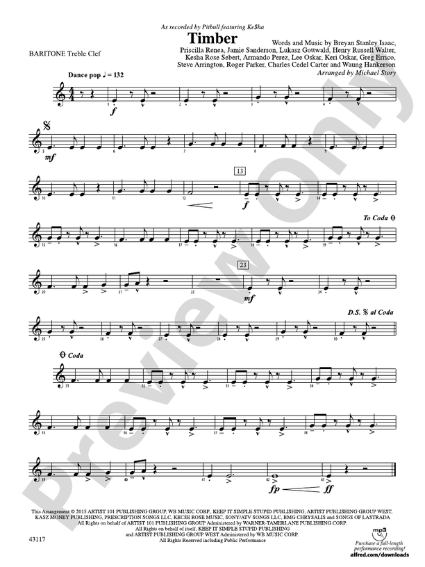 Timber: Baritone T.C.: Baritone T.C. Part - Digital Sheet Music Download
