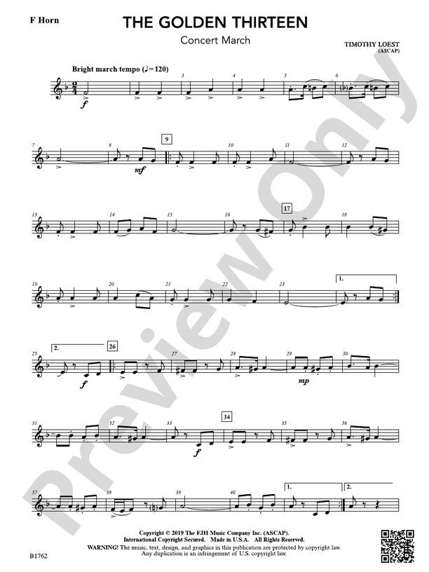 The Golden Thirteen: F Horn: F Horn Part: Timothy Loest - Digital Sheet ...