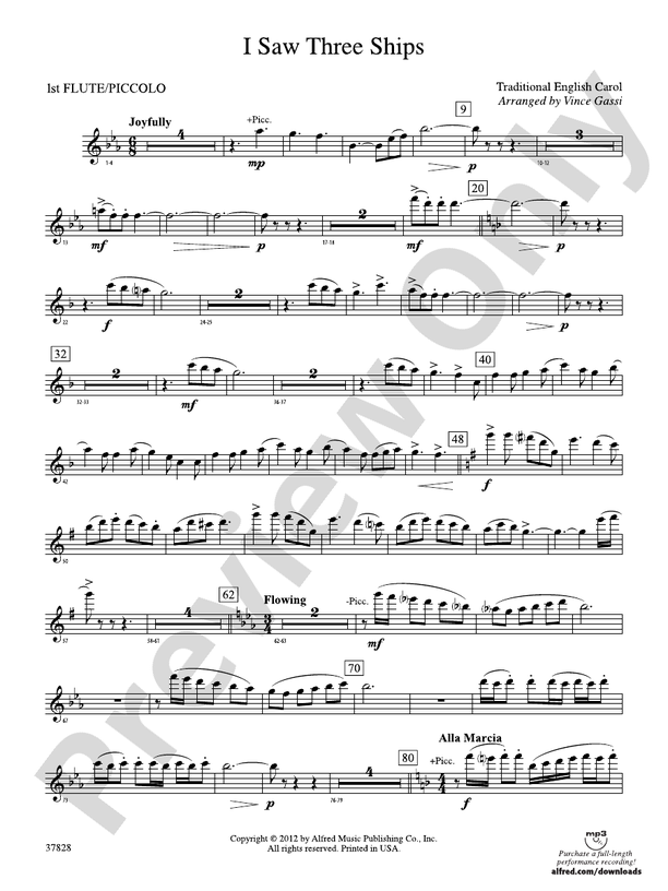 I Saw Three Ships: Flute: Flute Part - Digital Sheet Music Download